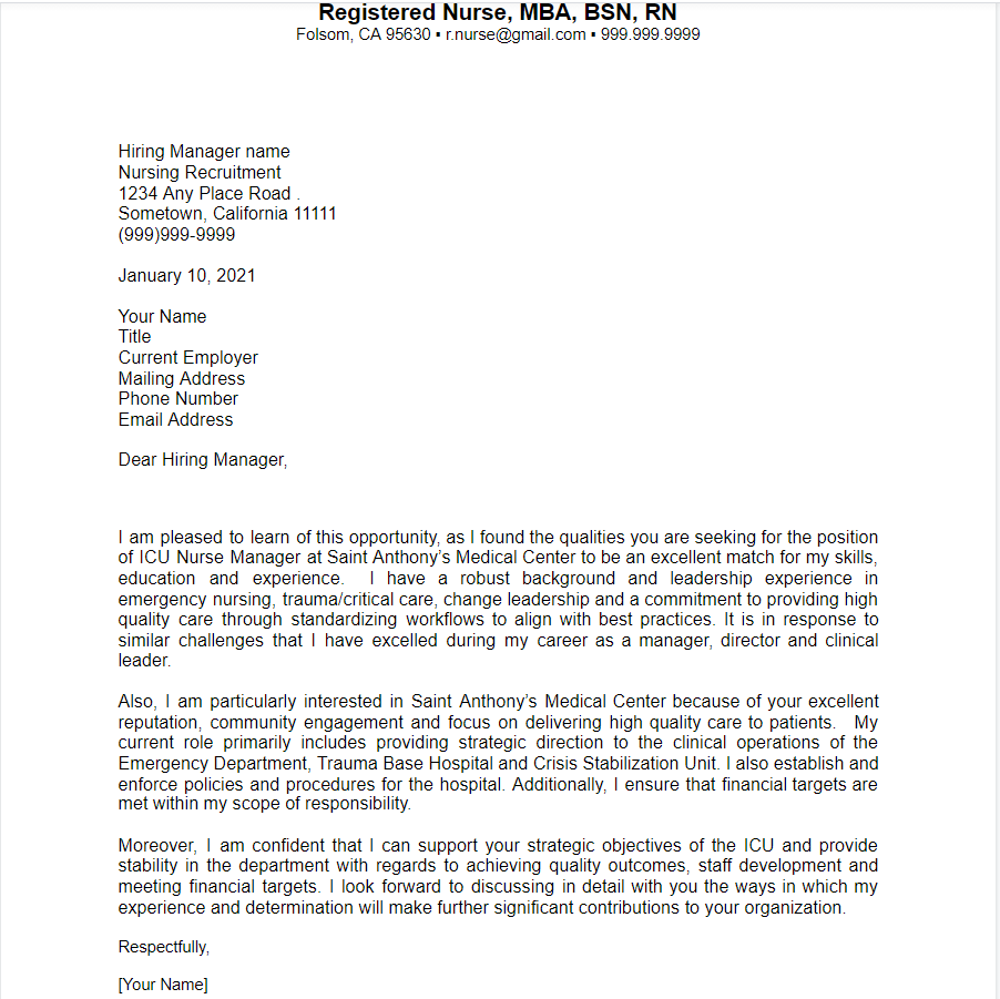 Writing A Successful Nursing Cover Letter With Examples And Templates